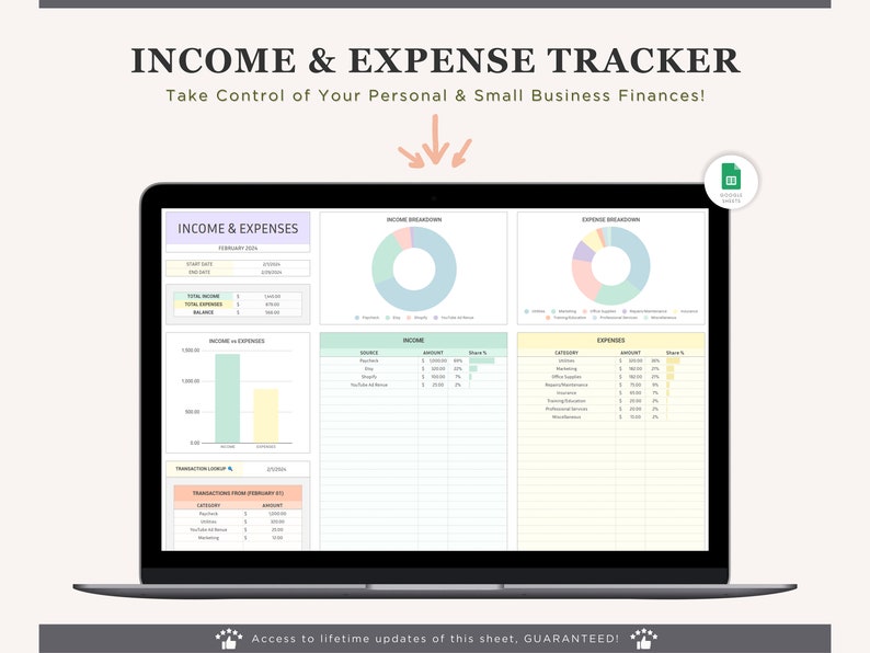 Income and Expense Tracker Spreadsheet Personal Financial Planner Excel ...