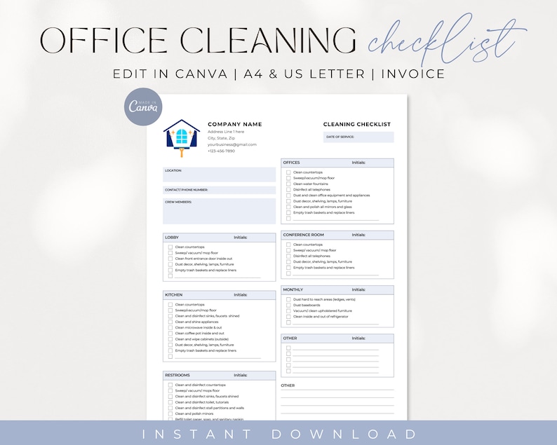 Office Cleaning Checklist, Cleaning Checklist for Cleaning Service ...