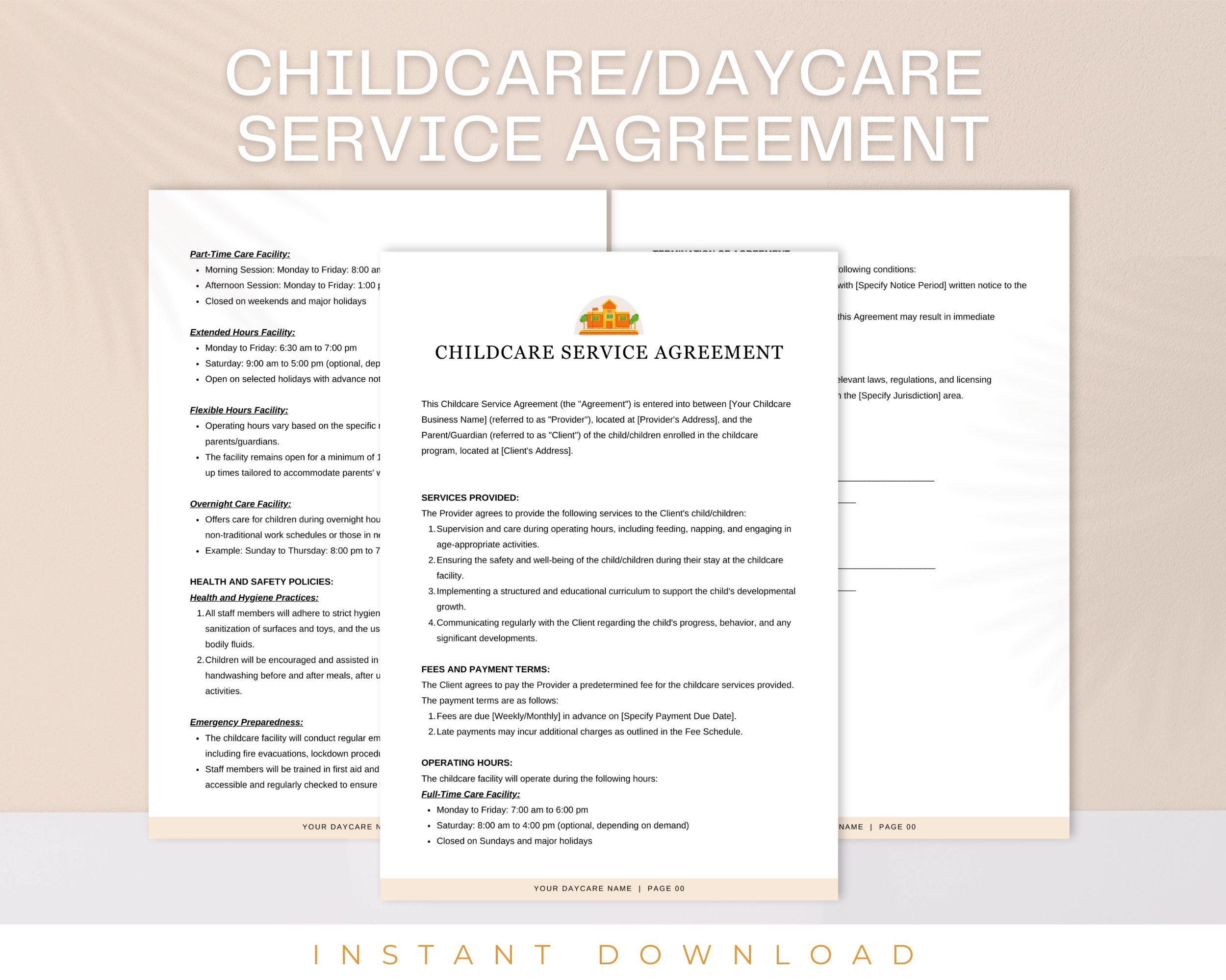 Editable Childcare Service Agreement Template, Childcare Business Form ...