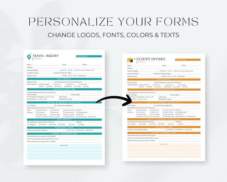 Travel Agent Client Intake Form, Travel Inquiry Form, Client Travel ...