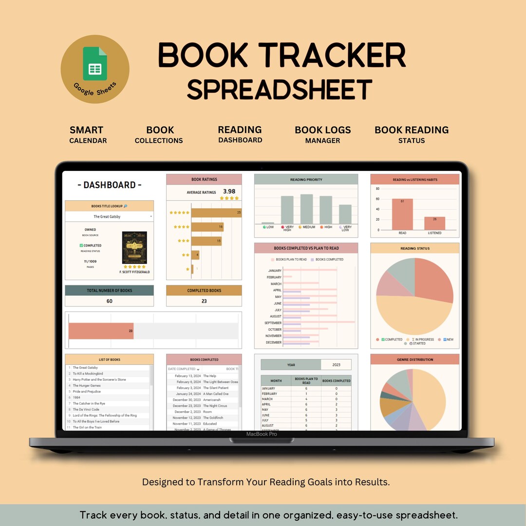 Book Tracker Spreadsheet, Book Collections, Book Logs Manager, Journal ...