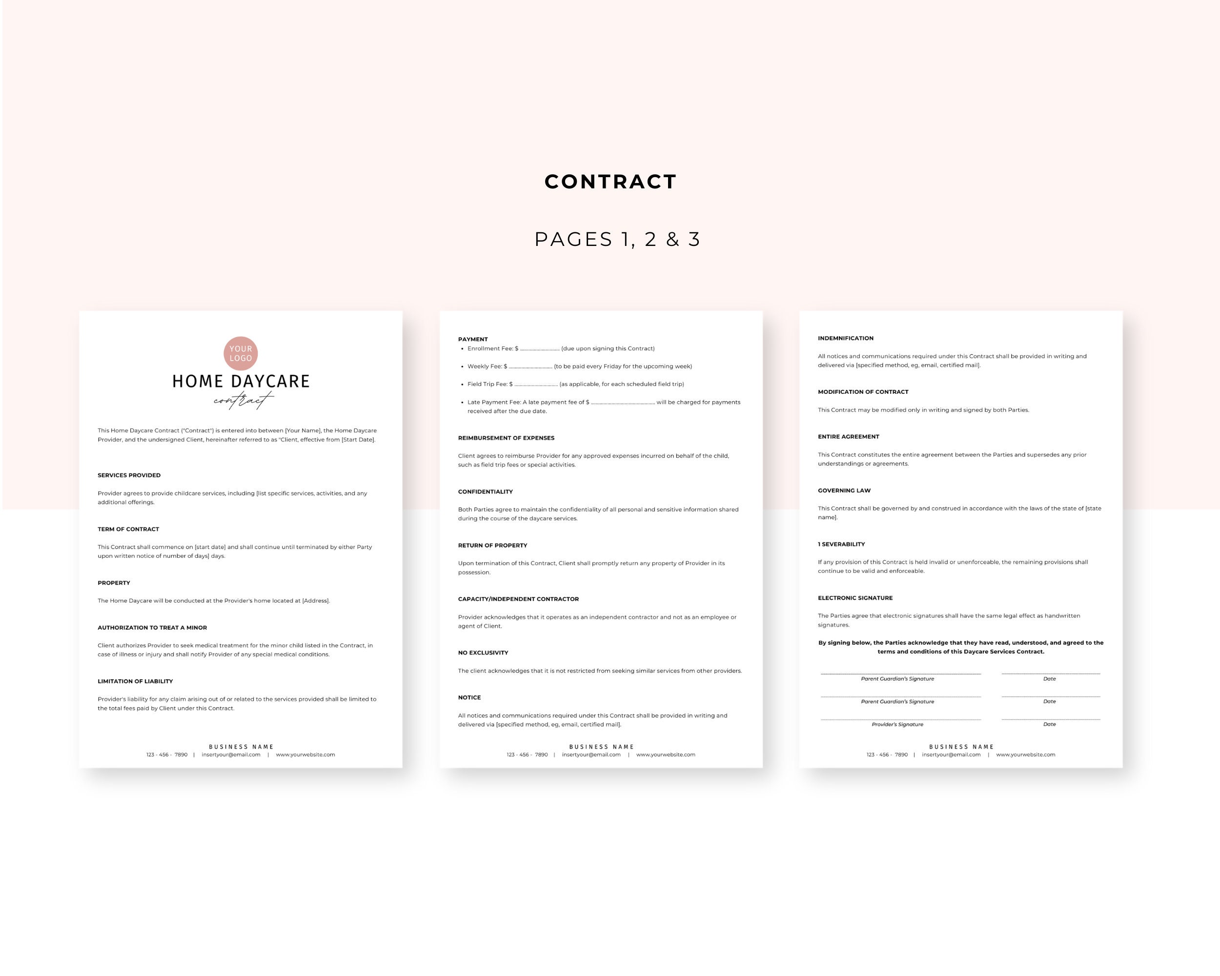 Editable Home Daycare Contract Template, Childcare Forms, Daycare ...