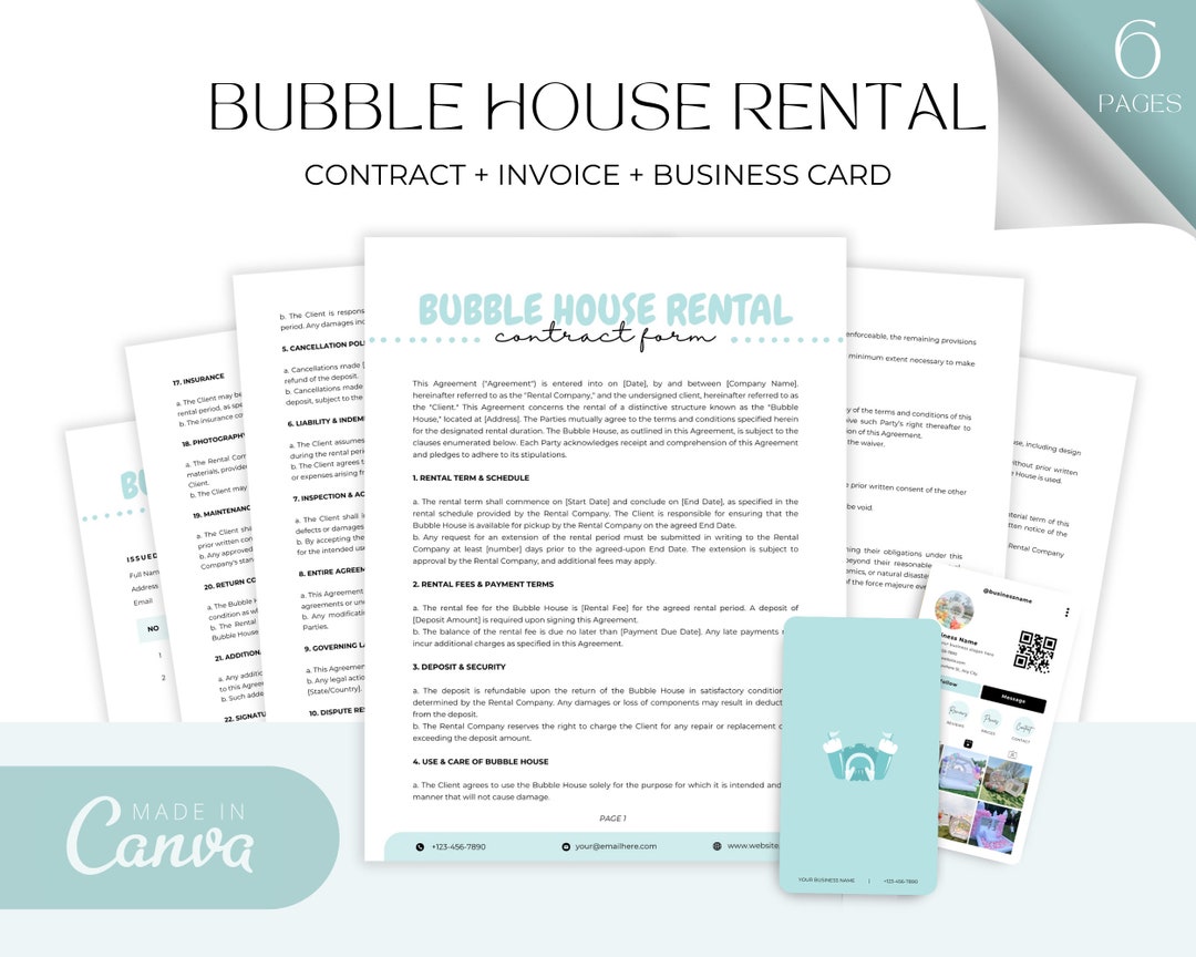 Bubble House Rental Contract, Editable Inflatable Rental Agreement ...