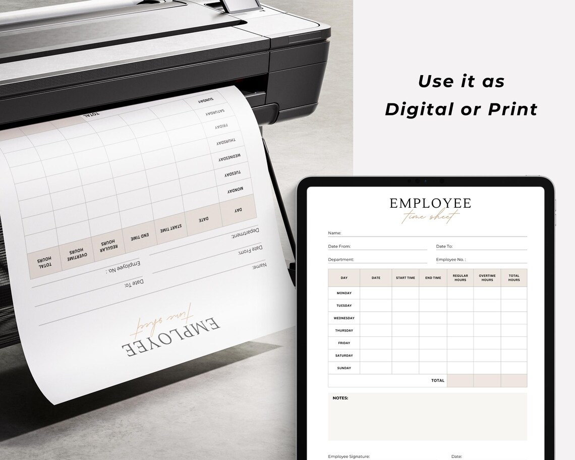 Employee Time Sheet, Editable Time Sheet, Timecard, Printable Timesheet ...