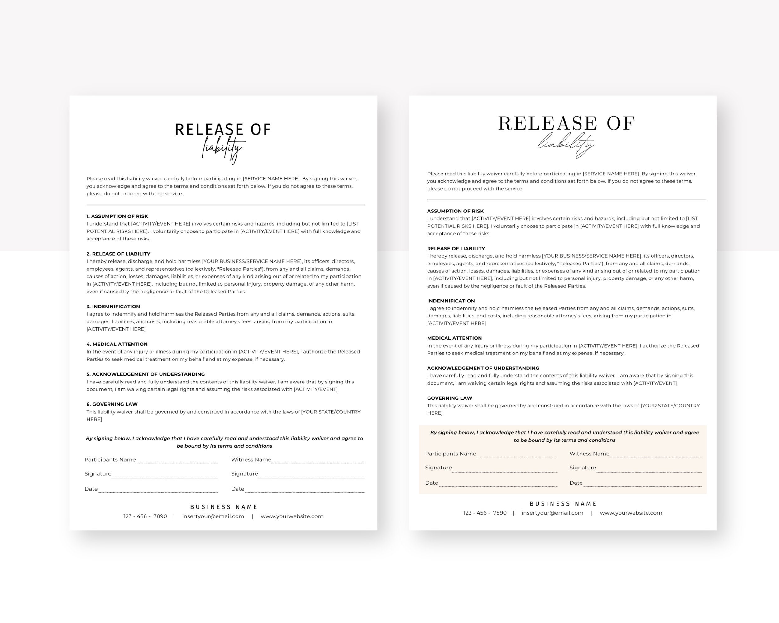 General Liability Waiver Template, Liability Form Agreement, Liability ...