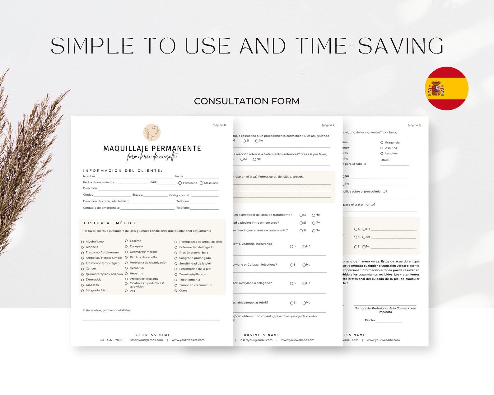 Spanish Permanent Makeup Forms, PMU Consent Form Aftercare Card, Makeup ...