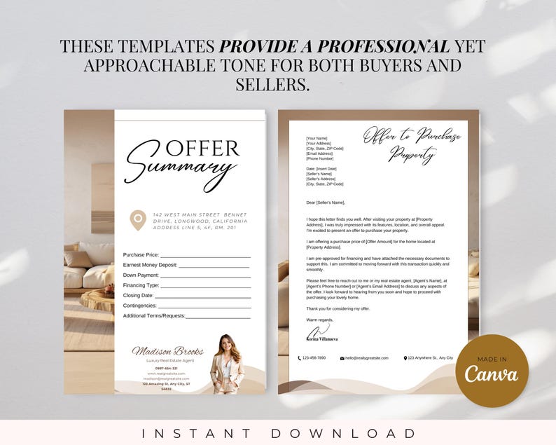 Editable Real Estate Offer & Response Letter, Offer Summary Cover Sheet ...