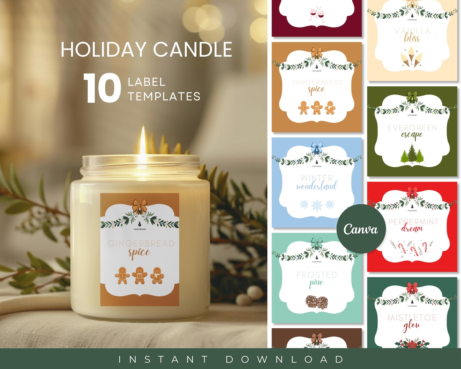 Printable Christmas Candle Label Template, Editable Holiday Candle ...