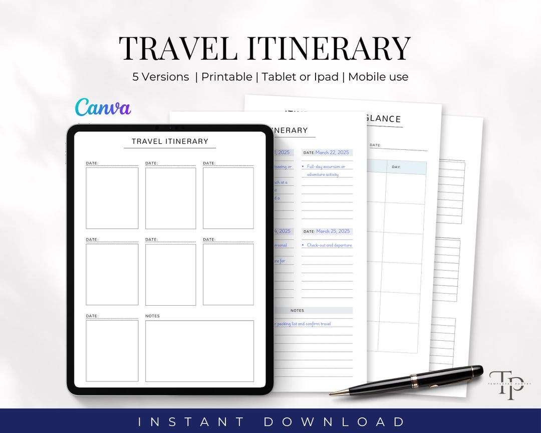 Travel Itinerary Printable Template, Editable Trip Mobile Planner ...