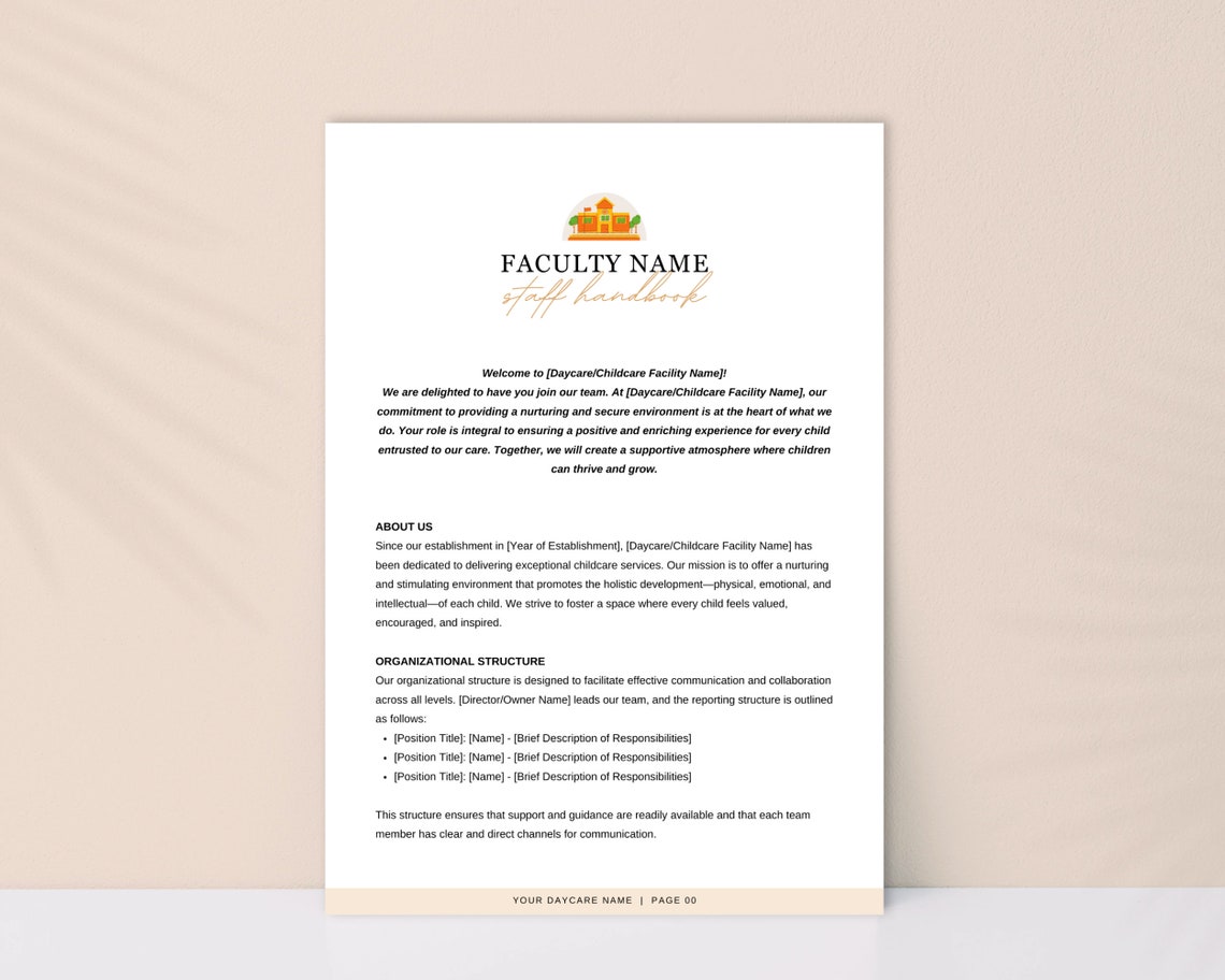 Daycare Staff Handbook, Editable Childcare Staff Handbook Template ...