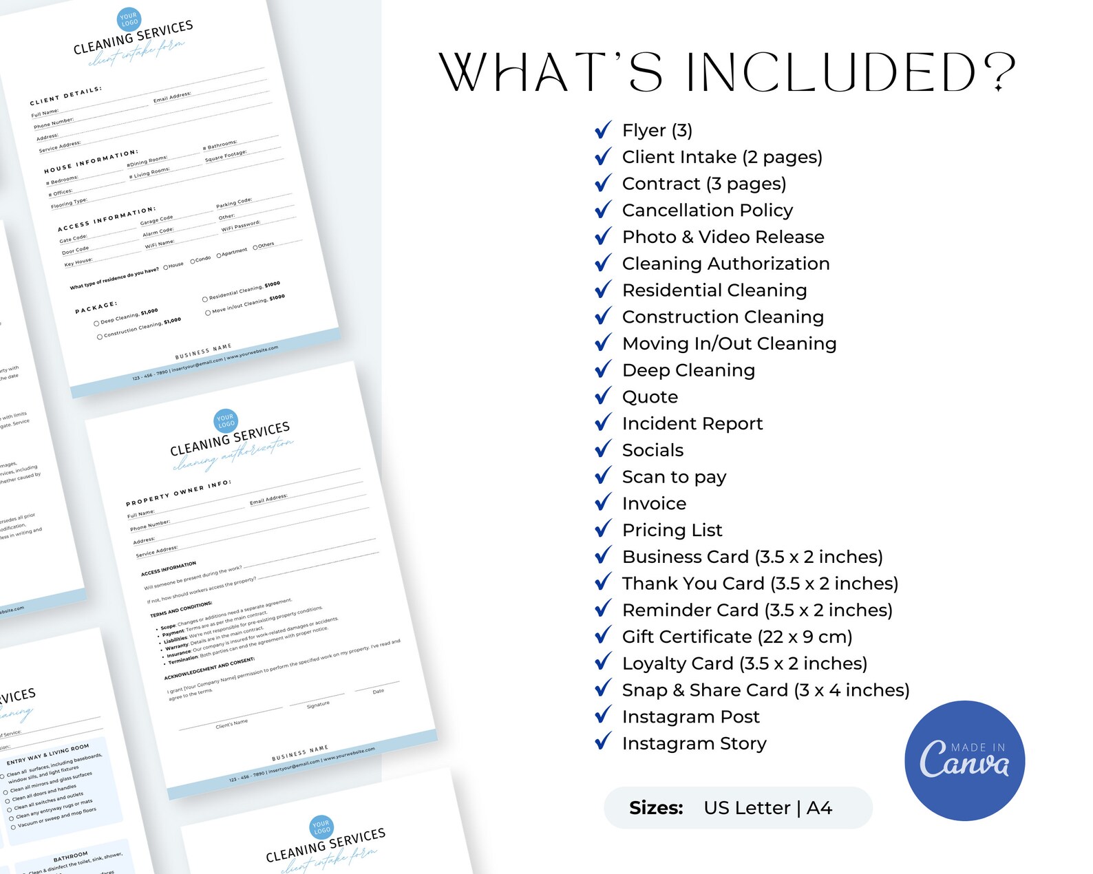 Cleaning Business Bundle, Cleaning Forms, Logo, Service Agreement ...
