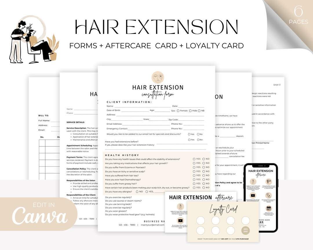 Hair Extension Forms, Hair Consultation, Hair Agreement, Hair ...