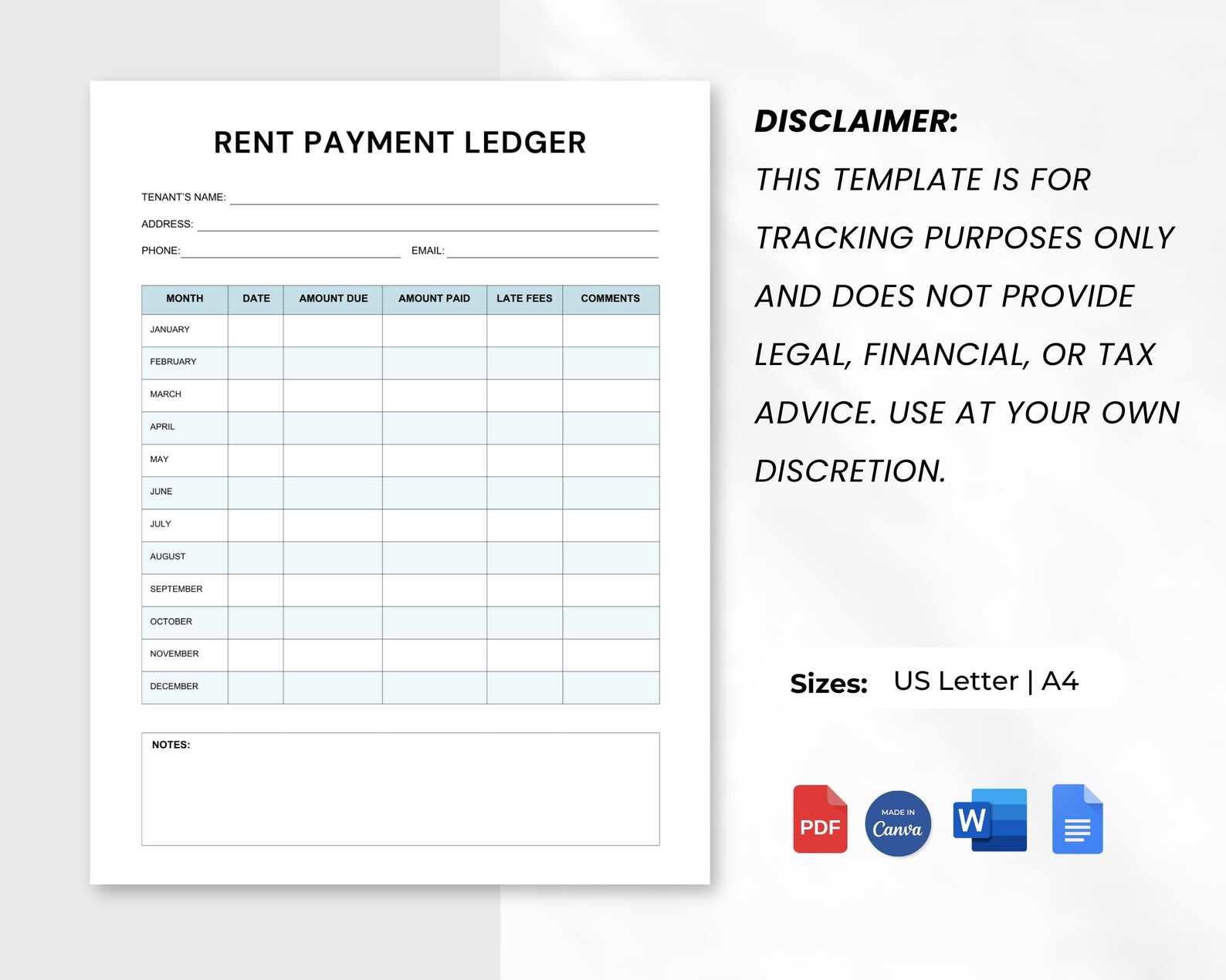 Rent Payment Ledger Template, Form Templates, Rent Payment Ledger Form ...