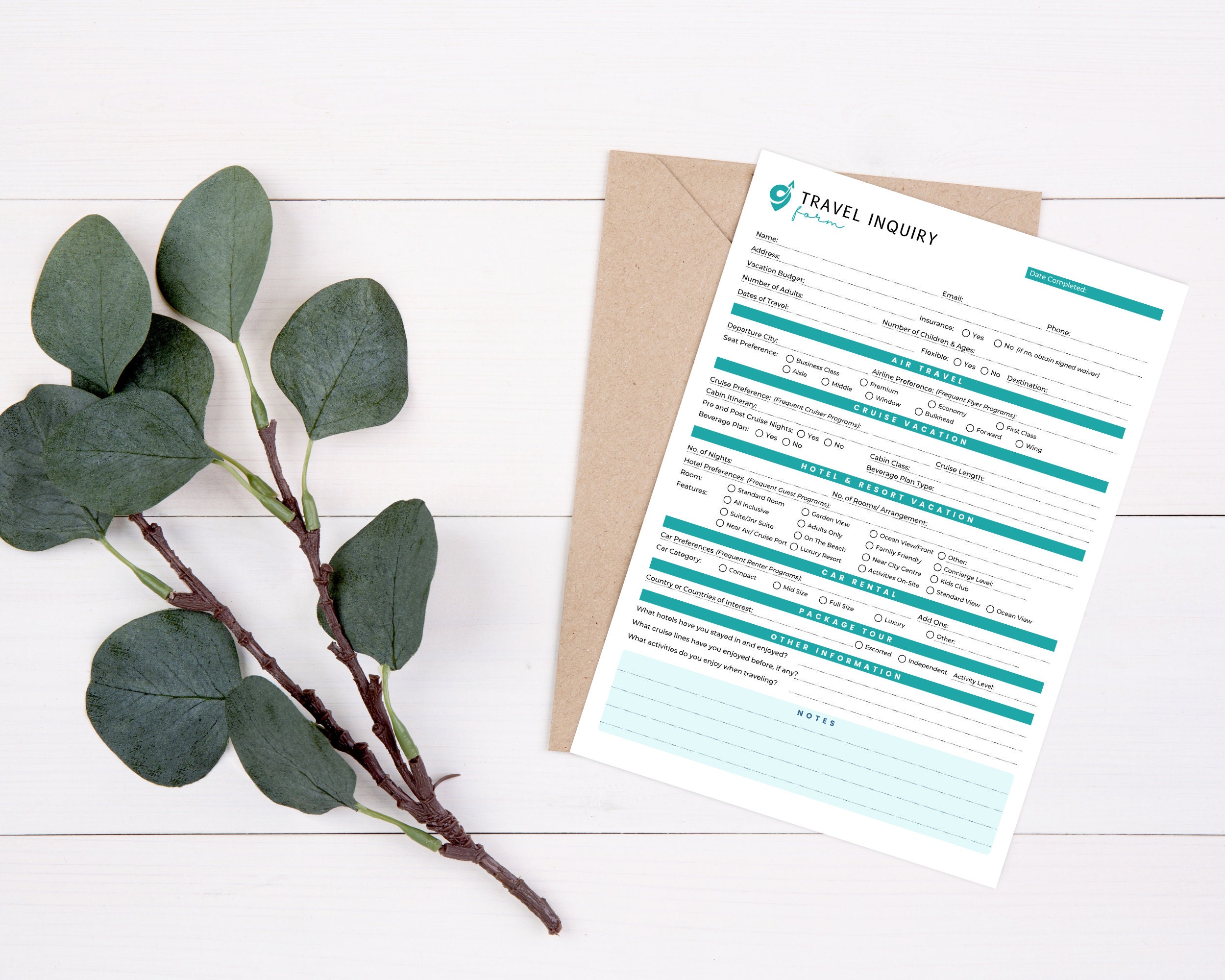 Travel Agent Client Intake Form, Travel Inquiry Form, Client Travel ...