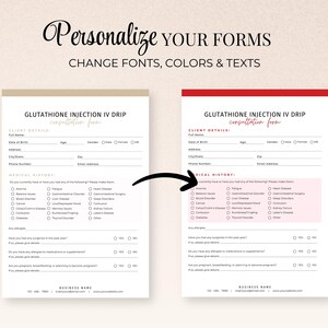 Glutathione Injection IV Drip Intake Form Template, Glutathione ...