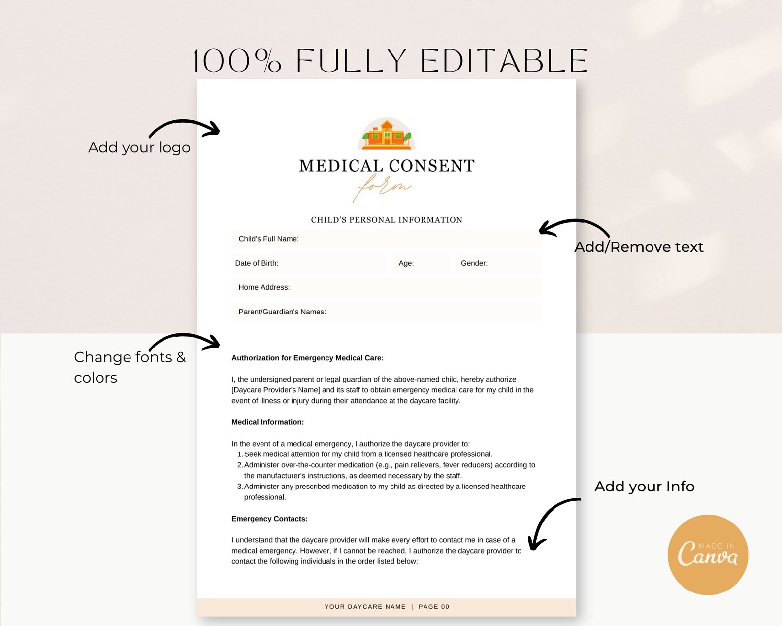 Child Medical Consent Form, in Case of Emergency, Printable Medical ...