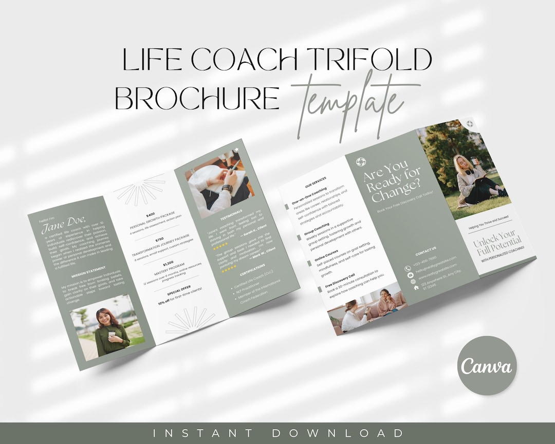Trifold Brochure Template, Minimalist Life Coach Template Brochure ...