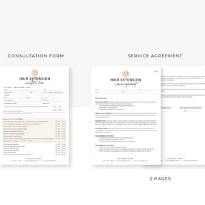 Hair Extension Forms, Hair Consultation, Hair Agreement, Hair ...