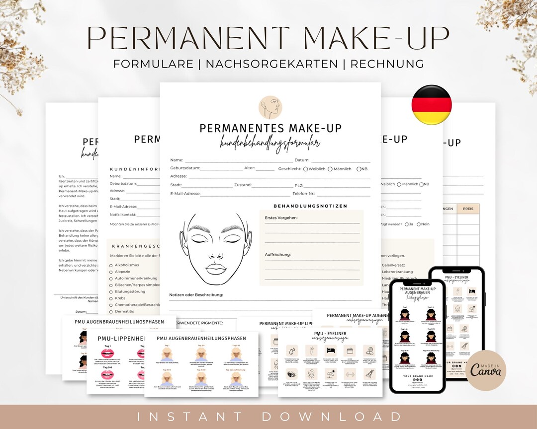 GERMAN Permanent Makeup Forms, Editable PMU Consent Form Template ...