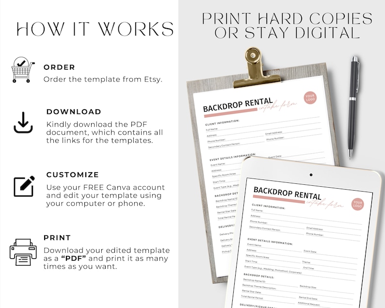 Editable Backdrop Rental Agreement, Party Equipment Rental Contract ...