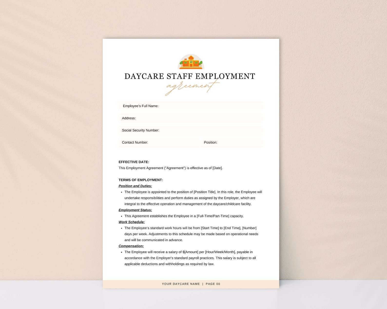 Daycare Staff Employment Agreement, Employment Contract Template ...