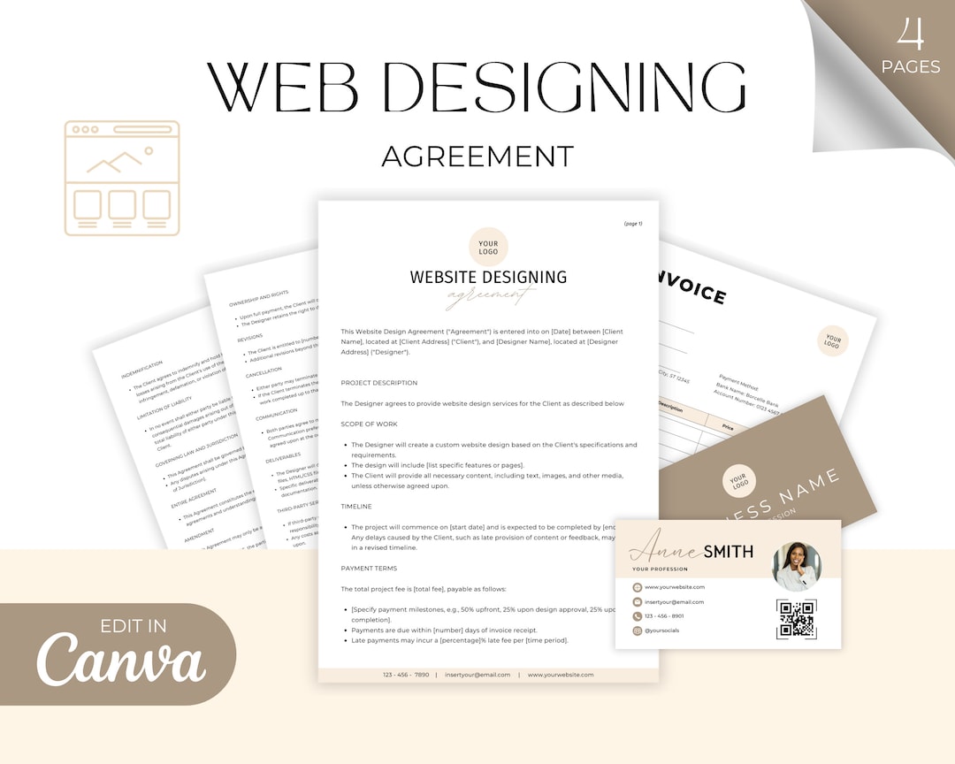 Editable Web Design Contract Template, Freelance Website Designer ...