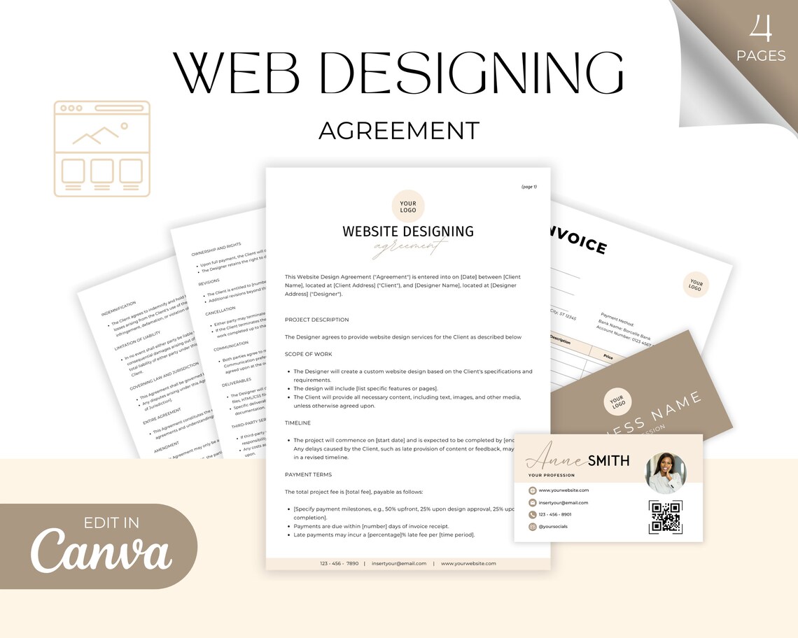 Editable Web Design Contract Template, Freelance Website Designer ...