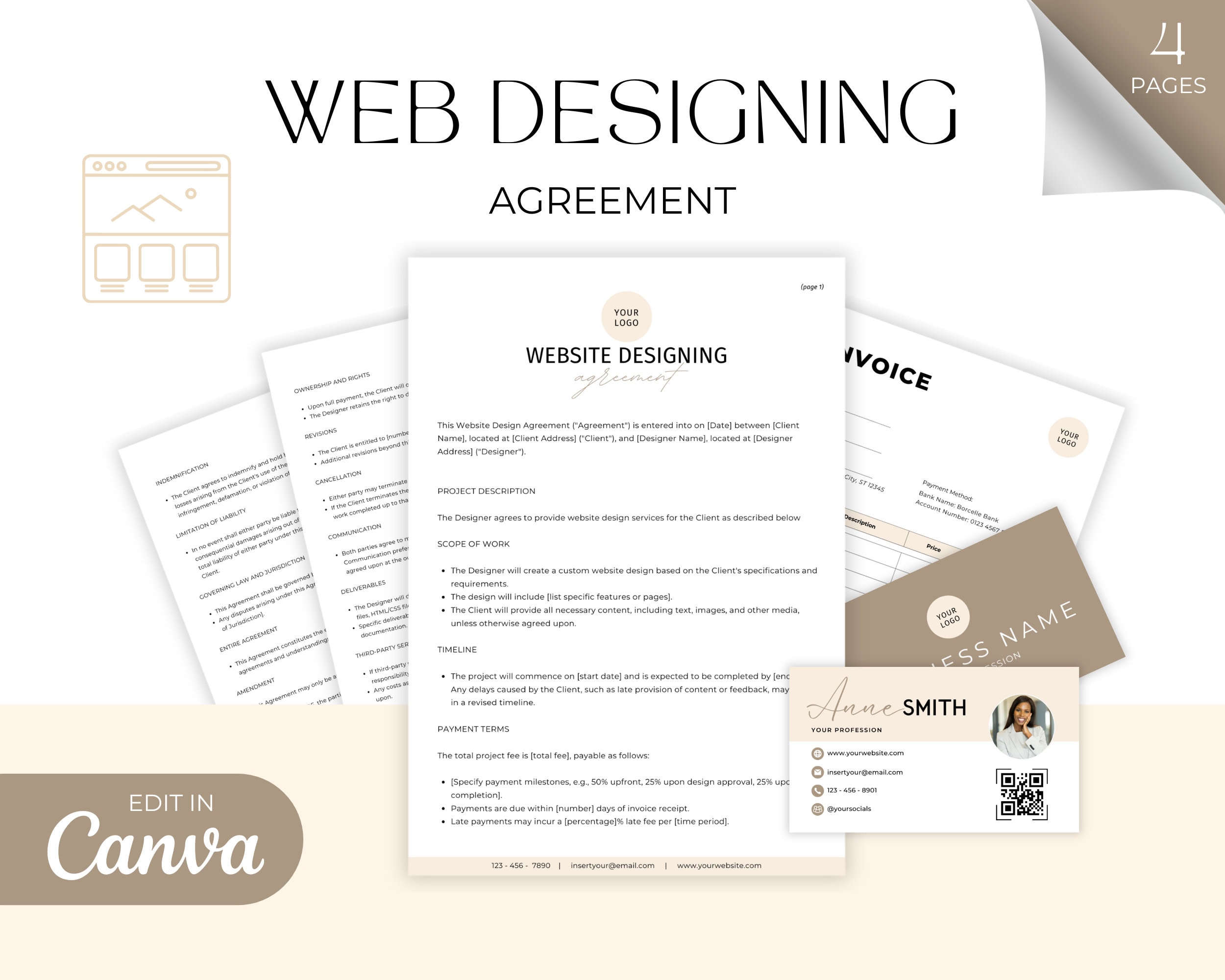Editable Web Design Contract Template, Freelance Website Designer ...