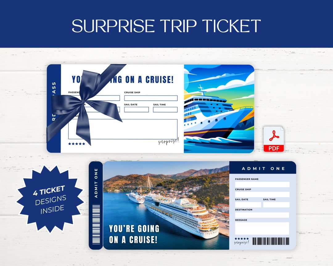 Printable Cruise Ticket Template, Cruise Surprise Ticket, Gift Ticket ...