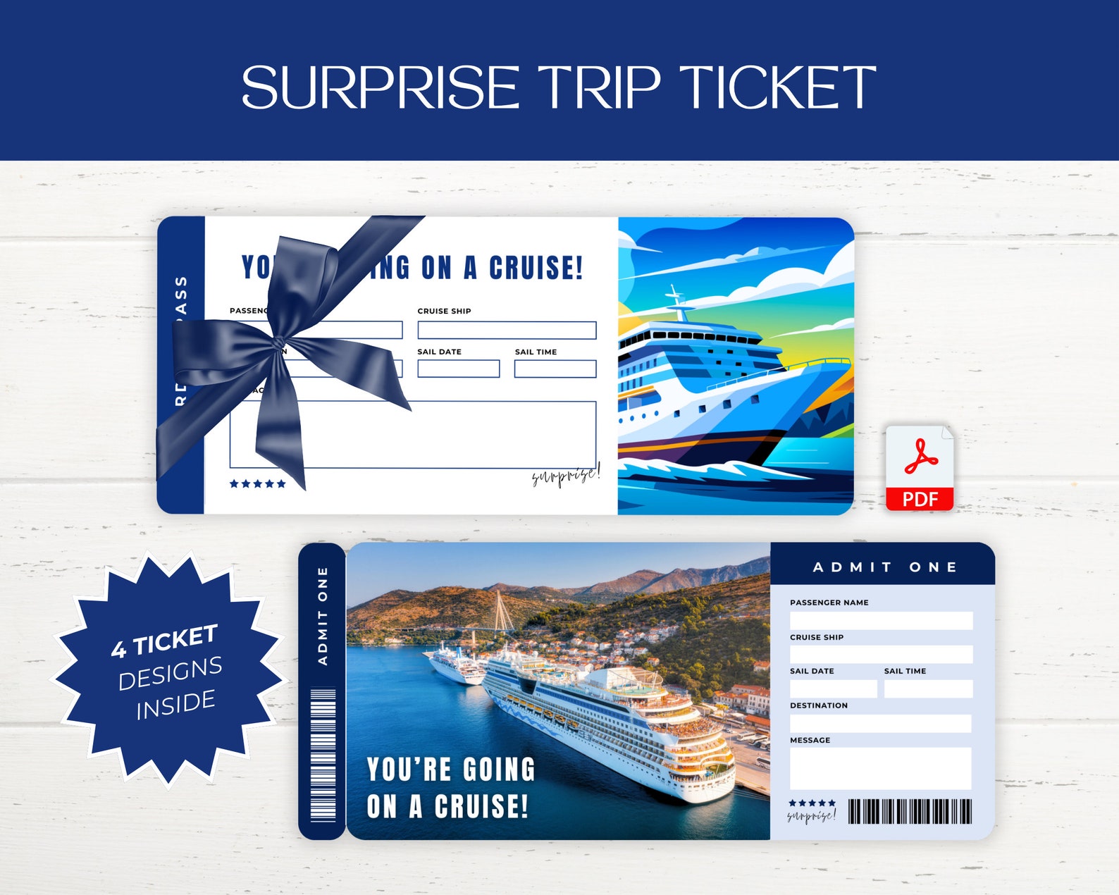 Printable Cruise Ticket Template, Cruise Surprise Ticket, Gift Ticket ...