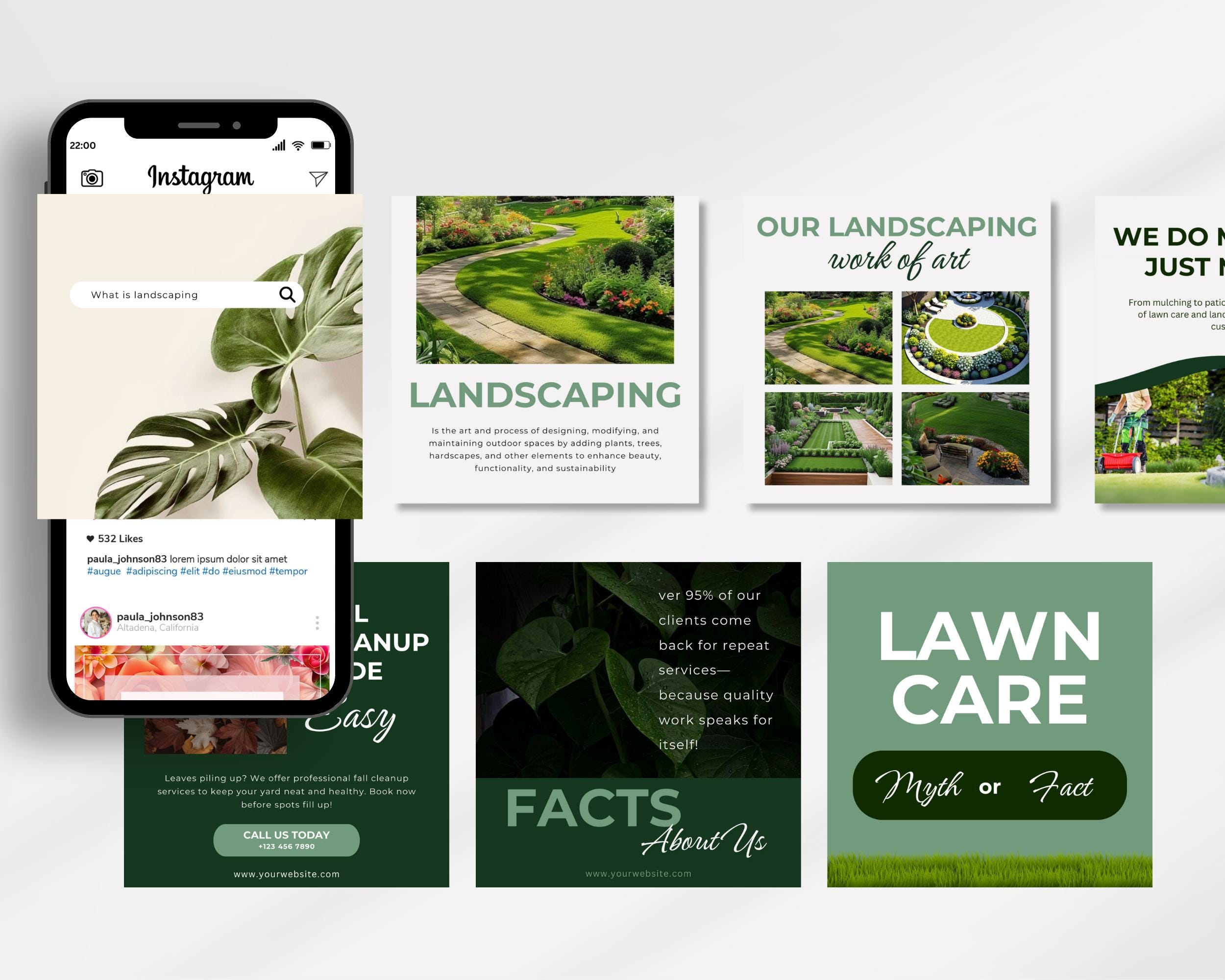 Landscaping & Lawn Care Instagram Post Templates, Yard Services ...