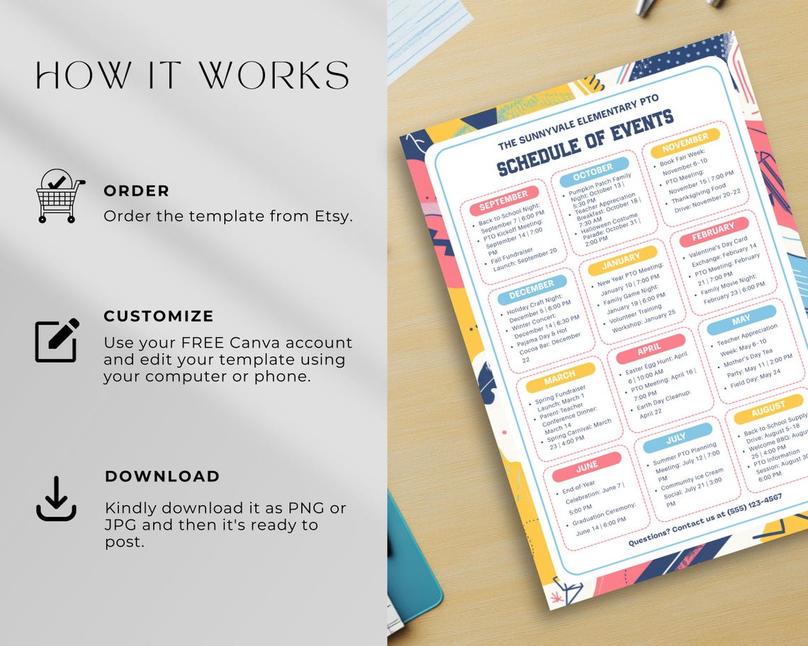 PTA/PTO Calendar of Events Flyer Template, Pta Pto Flyer, School ...
