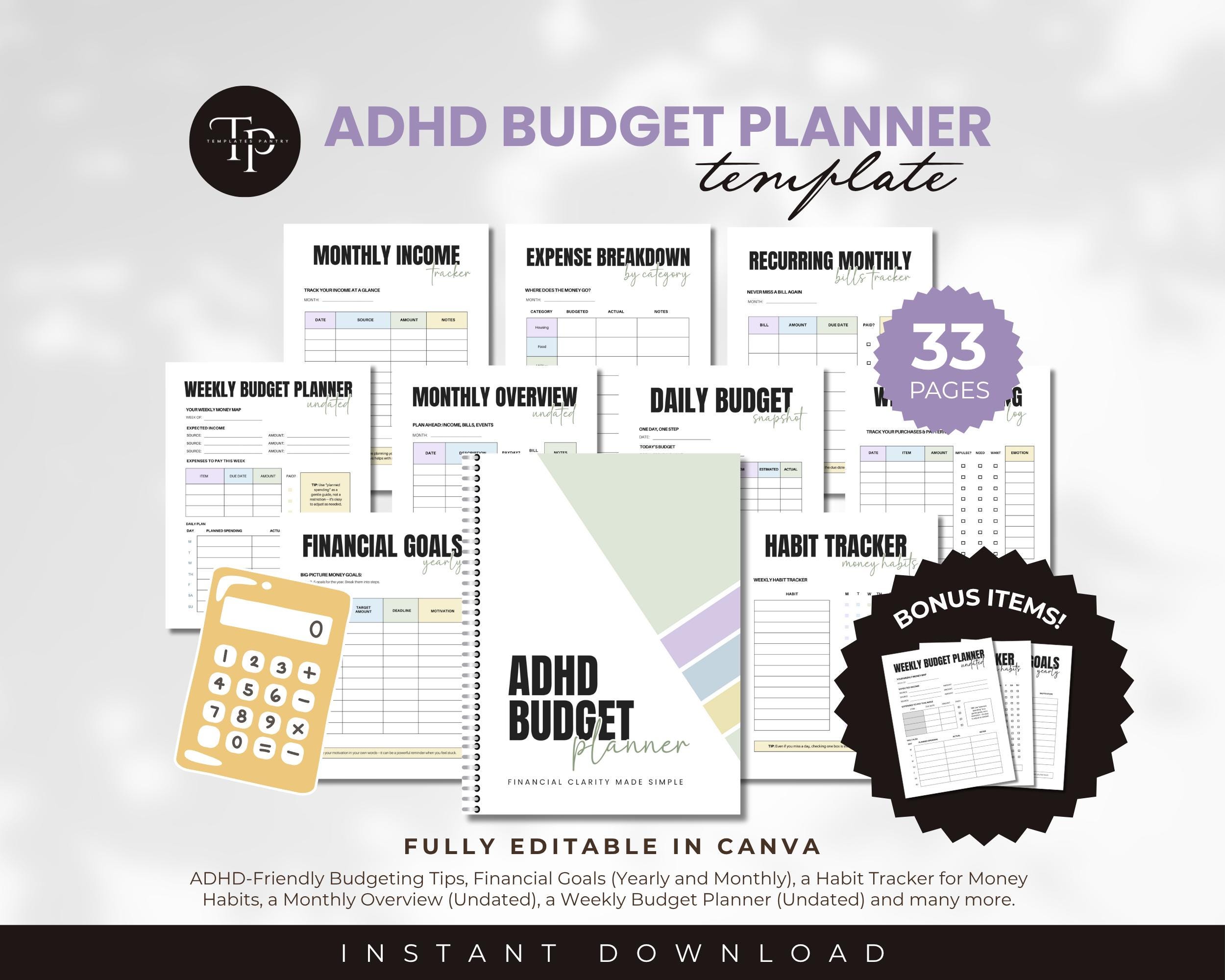 ADHD Budget Planner Template, ADHD Budget Binder, Editable & Printable ...