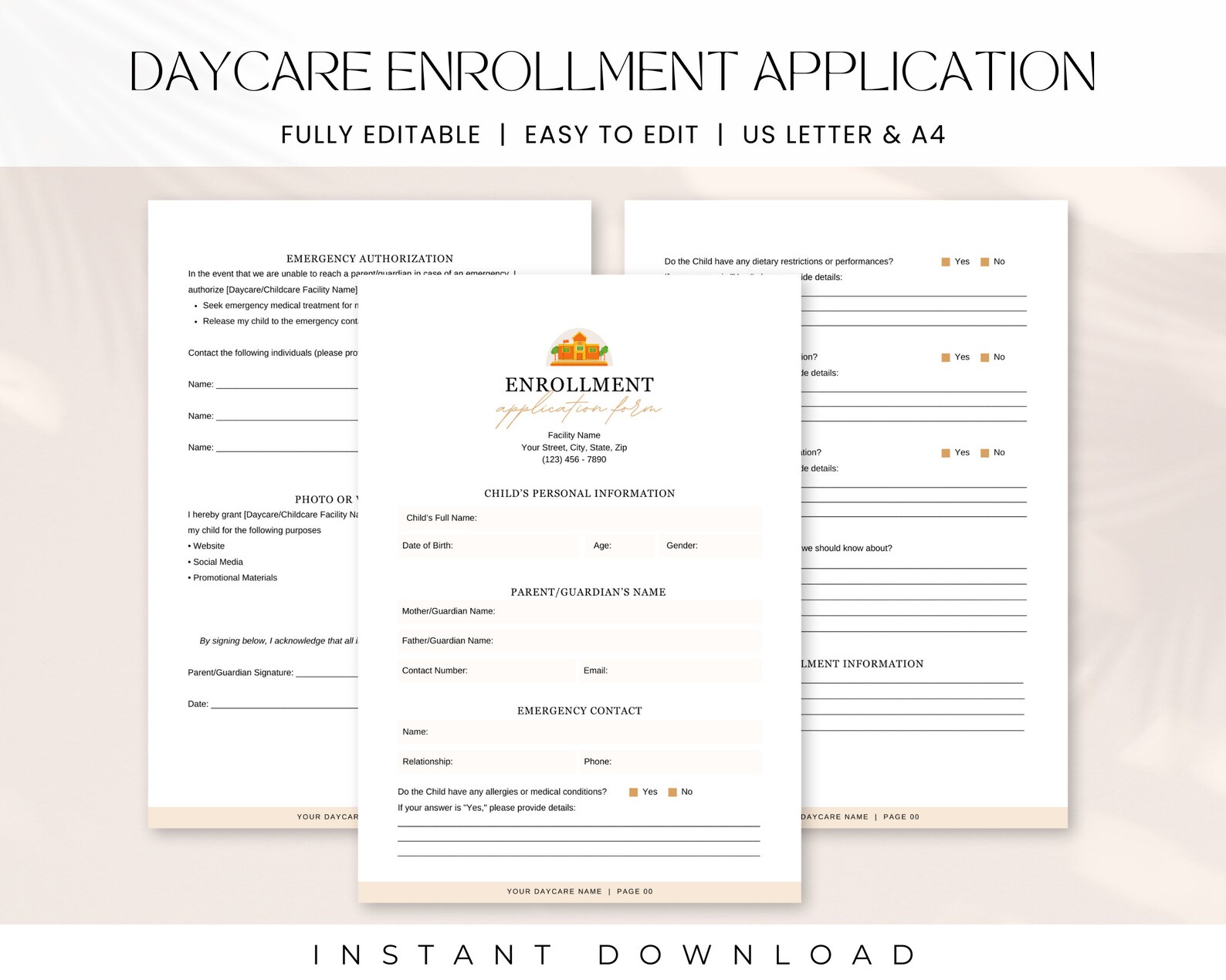 Daycare Enrolment Form, Childcare Enrolment Application Form, Daycare ...