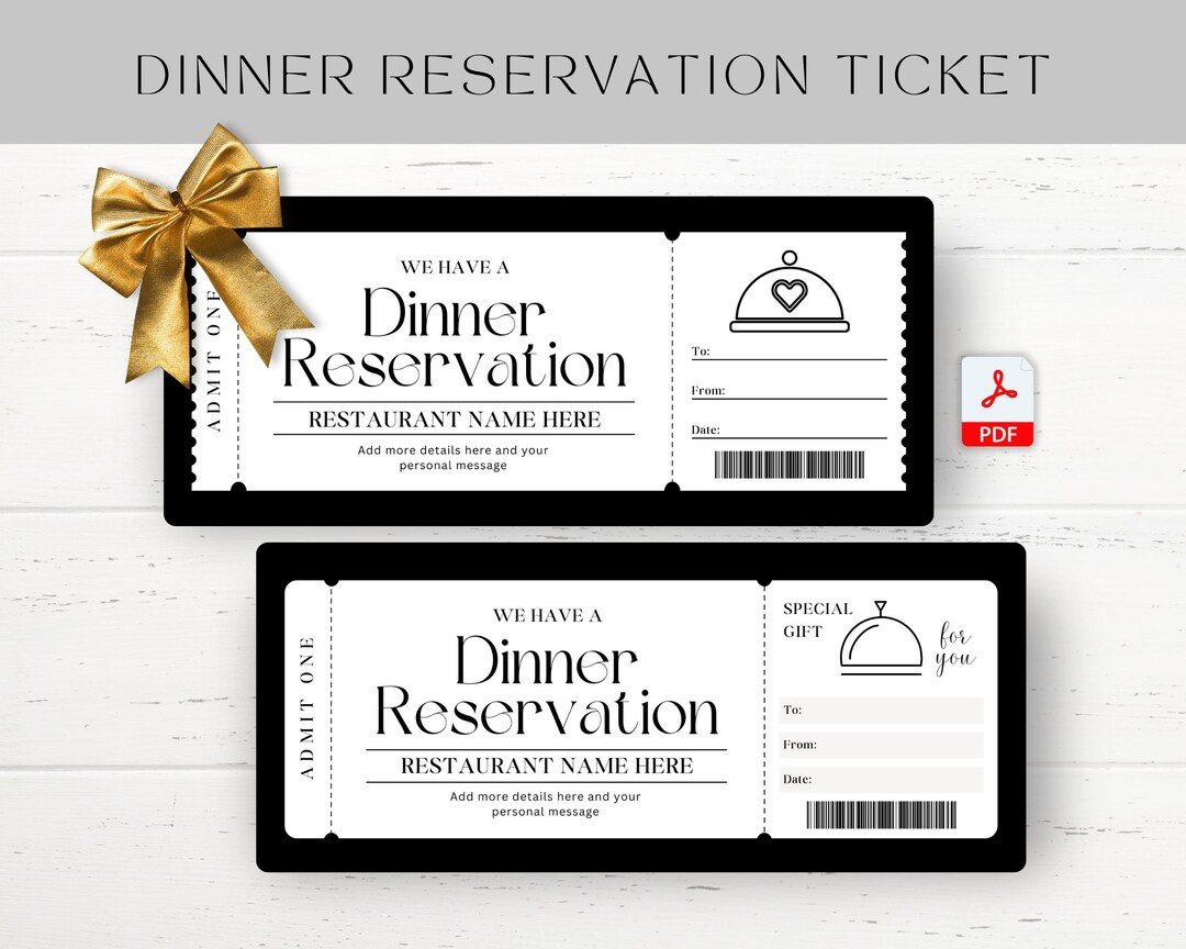 Dinner Reservation Ticket, Dinner Date Gift Voucher, Dinner Reservation ...