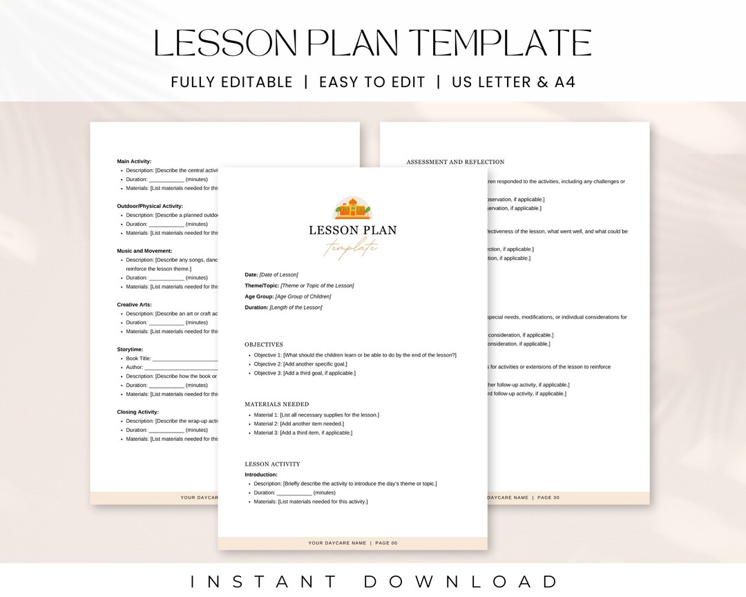 Simple Lesson Plan Template, Teacher Lesson Planer, Lesson Planner ...