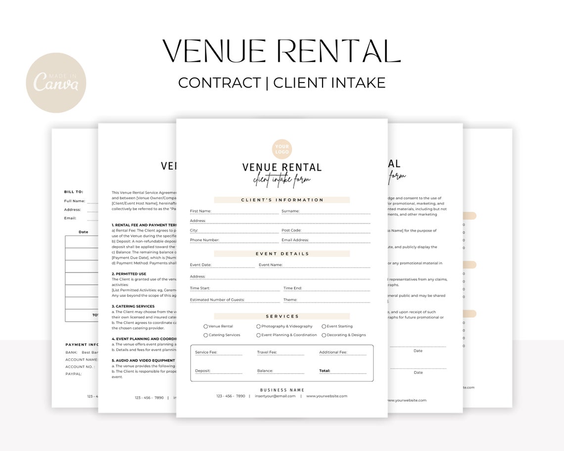 Venue Rental Forms Bundle, Wedding Venue Contract Template, Event ...
