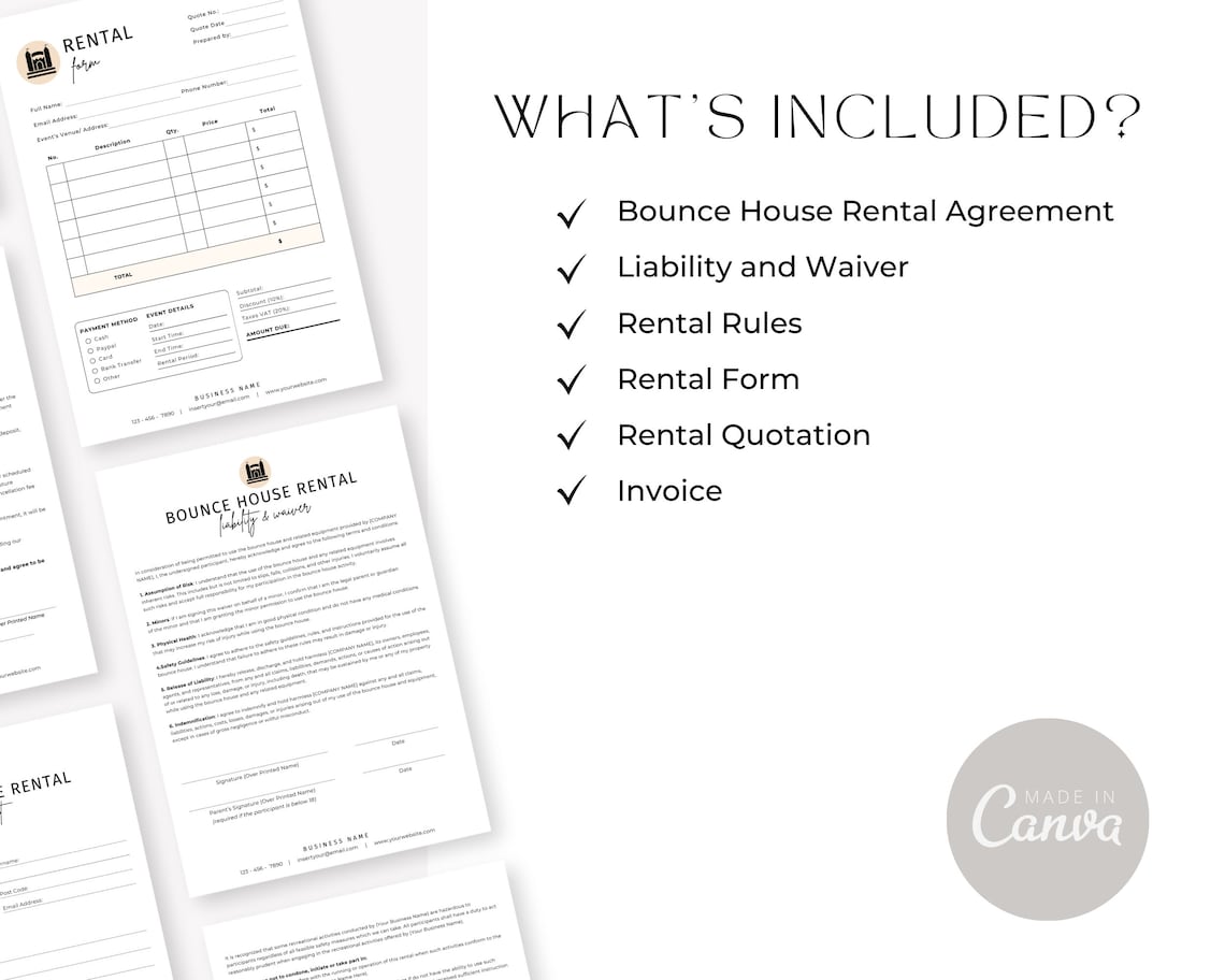 Bounce House Rental Contract Agreement Template, Editable/printable ...