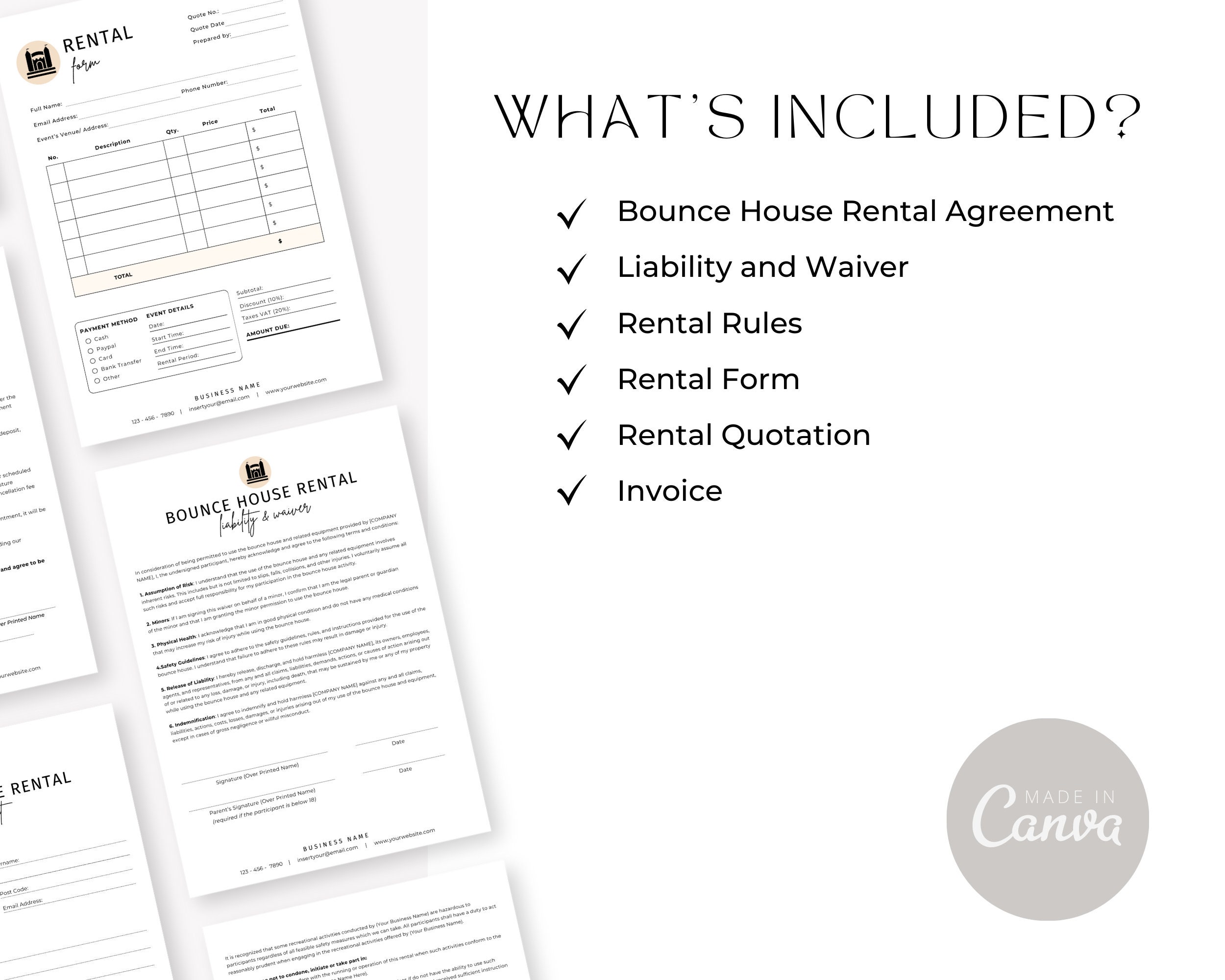 Bounce House Rental Contract Agreement Template, Editable/printable ...