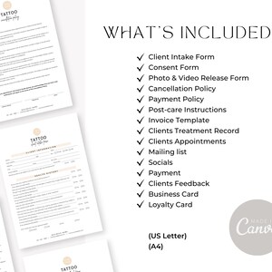 Tattoo Studio Client Forms Bundle, Tattoo Artist Intake Template ...