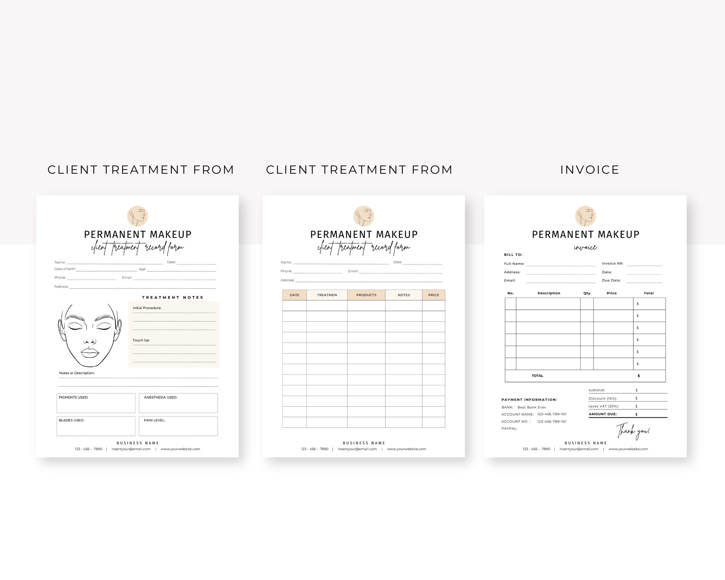 Permanent Makeup Forms | Editable PMU Consent Form Template | Printable ...