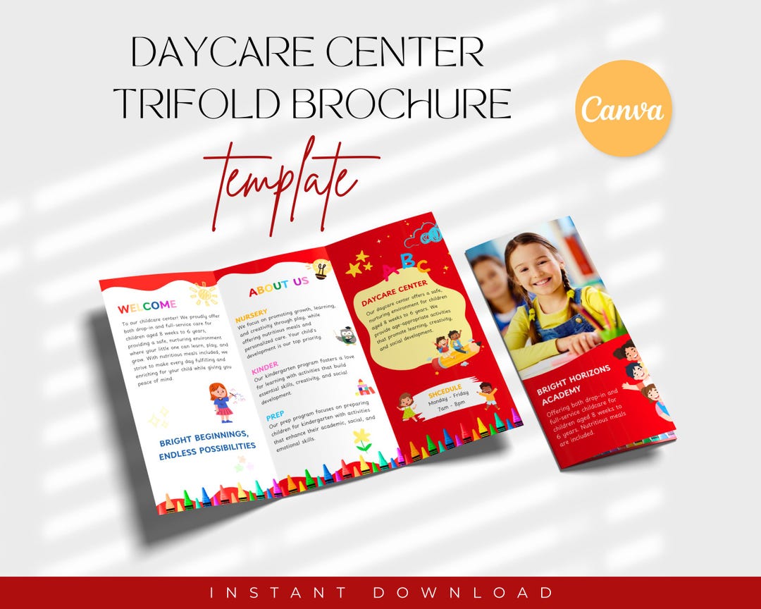 Daycare Center Trifold Brochure Template, Nursery Leaflet, Trifold ...