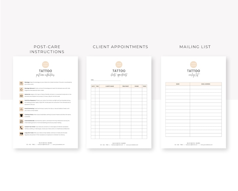 Tattoo Studio Client Forms Bundle, Tattoo Artist Intake Template ...