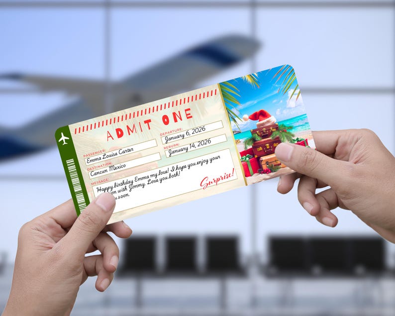 Christmas Vacation Surprise Trip Ticket, Surprise Holiday Gift ...