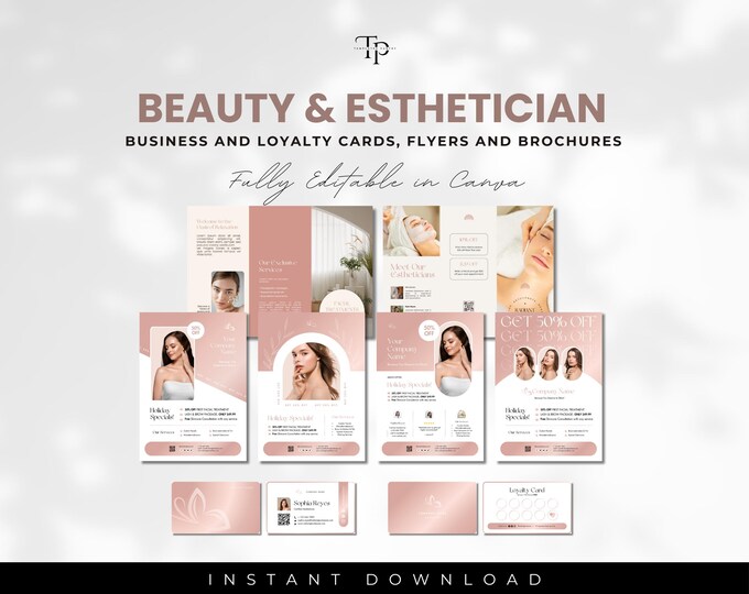 Beauty Salon Trifold Brochure Template, Editable Esthetician Booklet ...