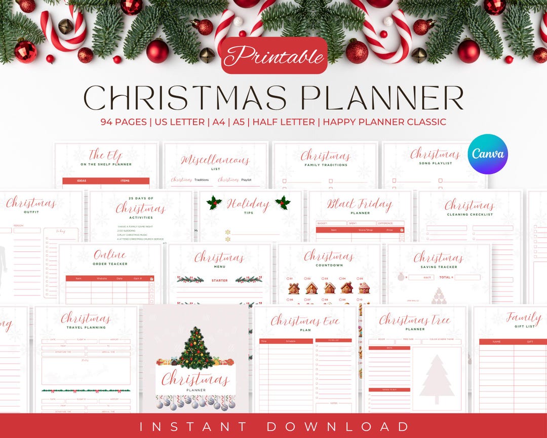 94-page Christmas Planner Bundle, Printable Holiday Planner, Xmas Gift ...