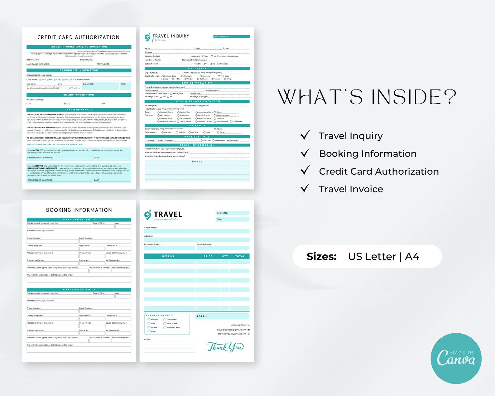 Travel Agent Forms, Booking Form Template, Canva Templates, Agency ...