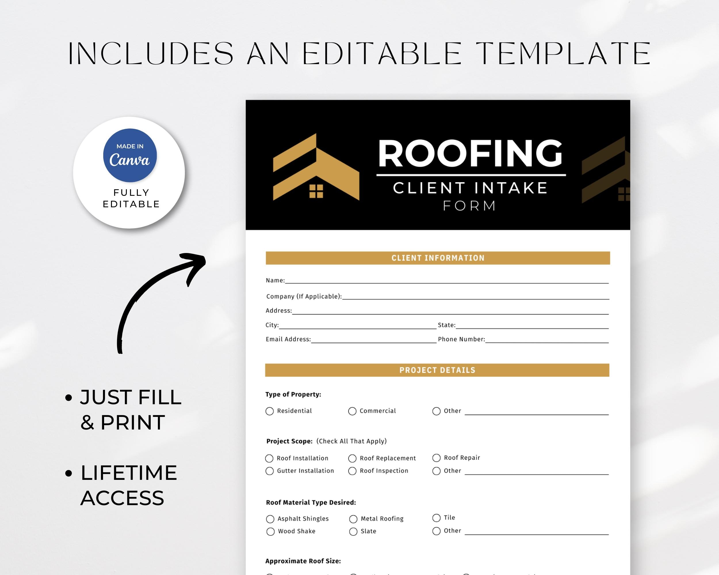 Roofing Business Forms Template, Editable & Printable Roofing Business ...
