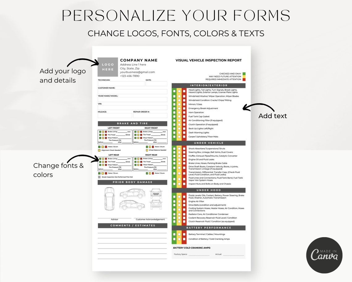 Visual Vehicle Inspection Report | Fillable PDF Multi-point Vehicle ...