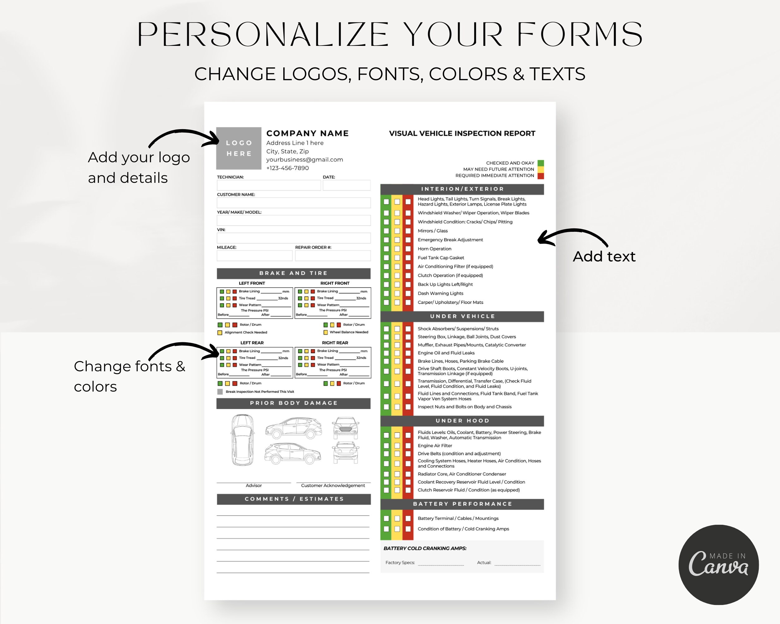 Visual Vehicle Inspection Report Fillable PDF Multi-point Vehicle ... Visual Vehicle Inspection Report Fillable PDF Multi-point Vehicle ...